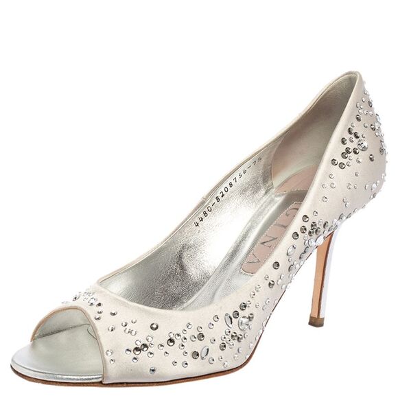 Gina | Shoes | Gina Light Grey Satin Crystal Embellished Dusk Open Toe ...